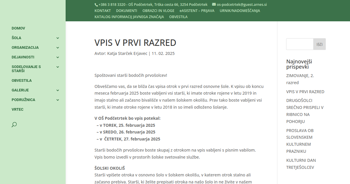 VPIS V PRVI RAZRED - Podčetrtek